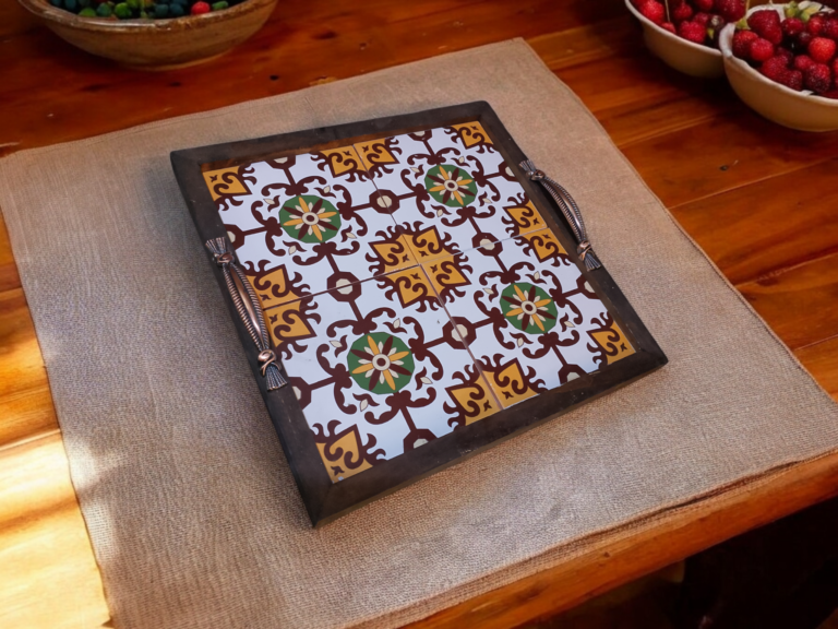 Vintage inspired Traditional Tile Wooden Serving Tray, Handcrafted ...